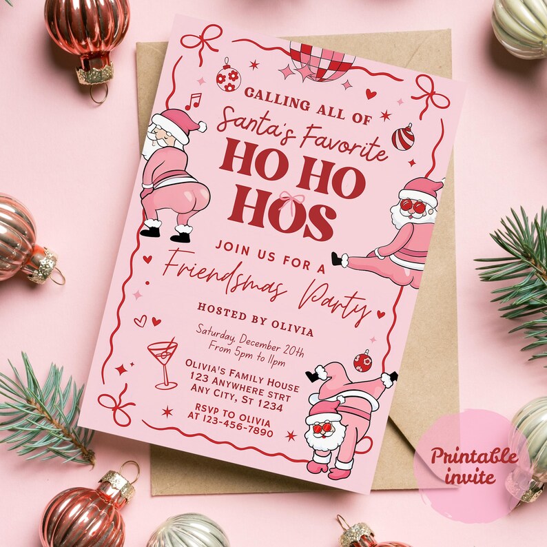 Funny Christmas Invitation, Friendsmas Party, Ho Ho Hos (instant ...
