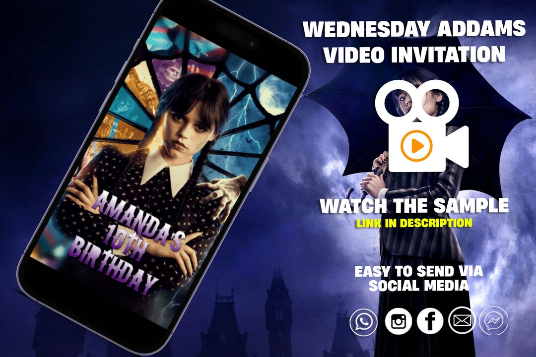 Wednesday Addams Birthday Party Video Invitation Wednesday - Etsy
