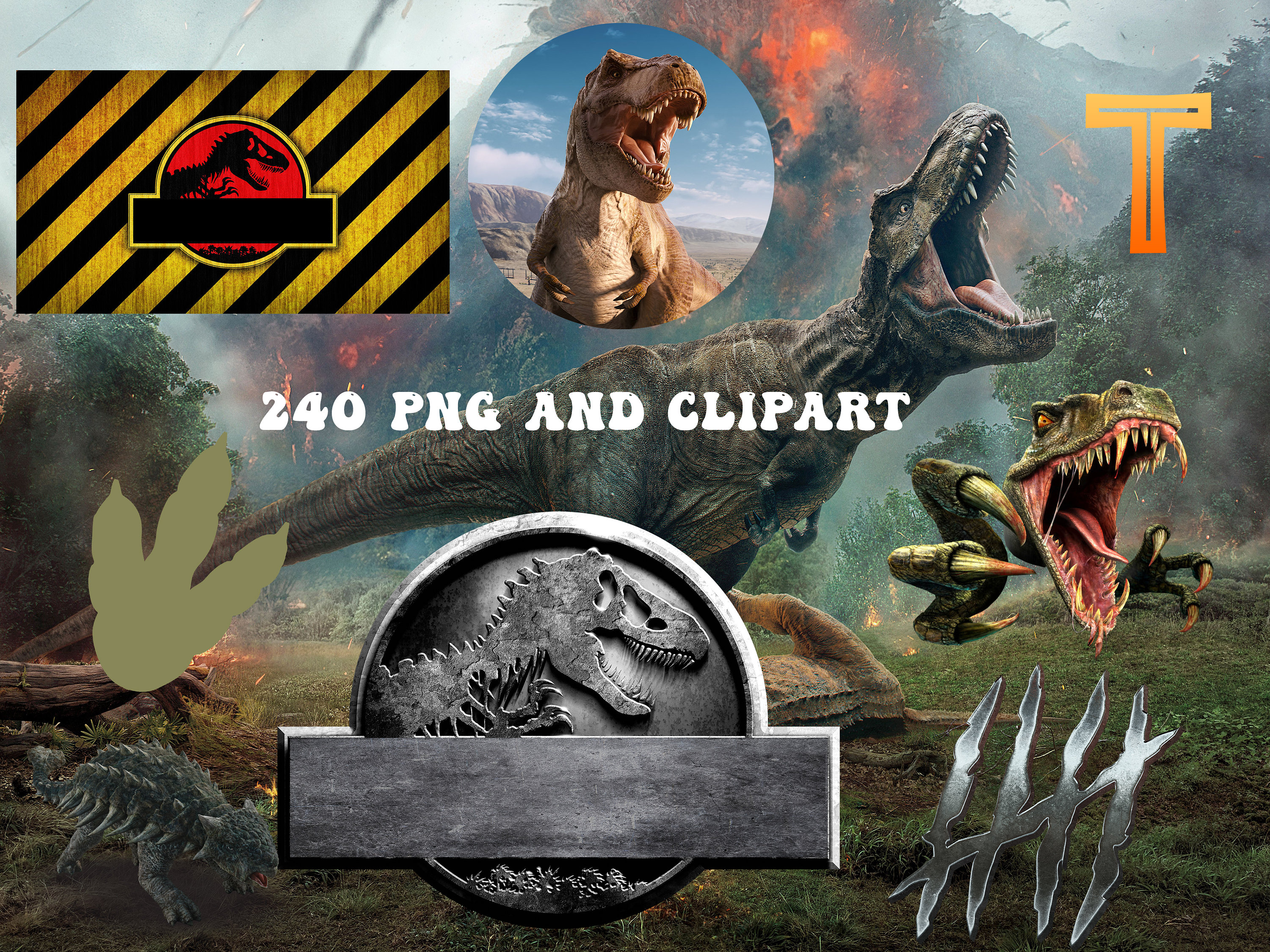 Dinosaur PNG Clipart: Jurassic T-rex Graphics (240 Files) (digital ...