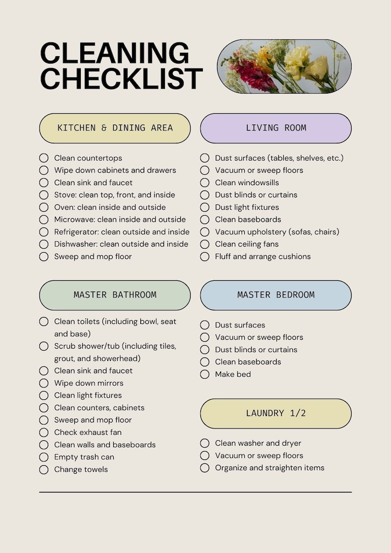 Cleaning Checklist - Etsy