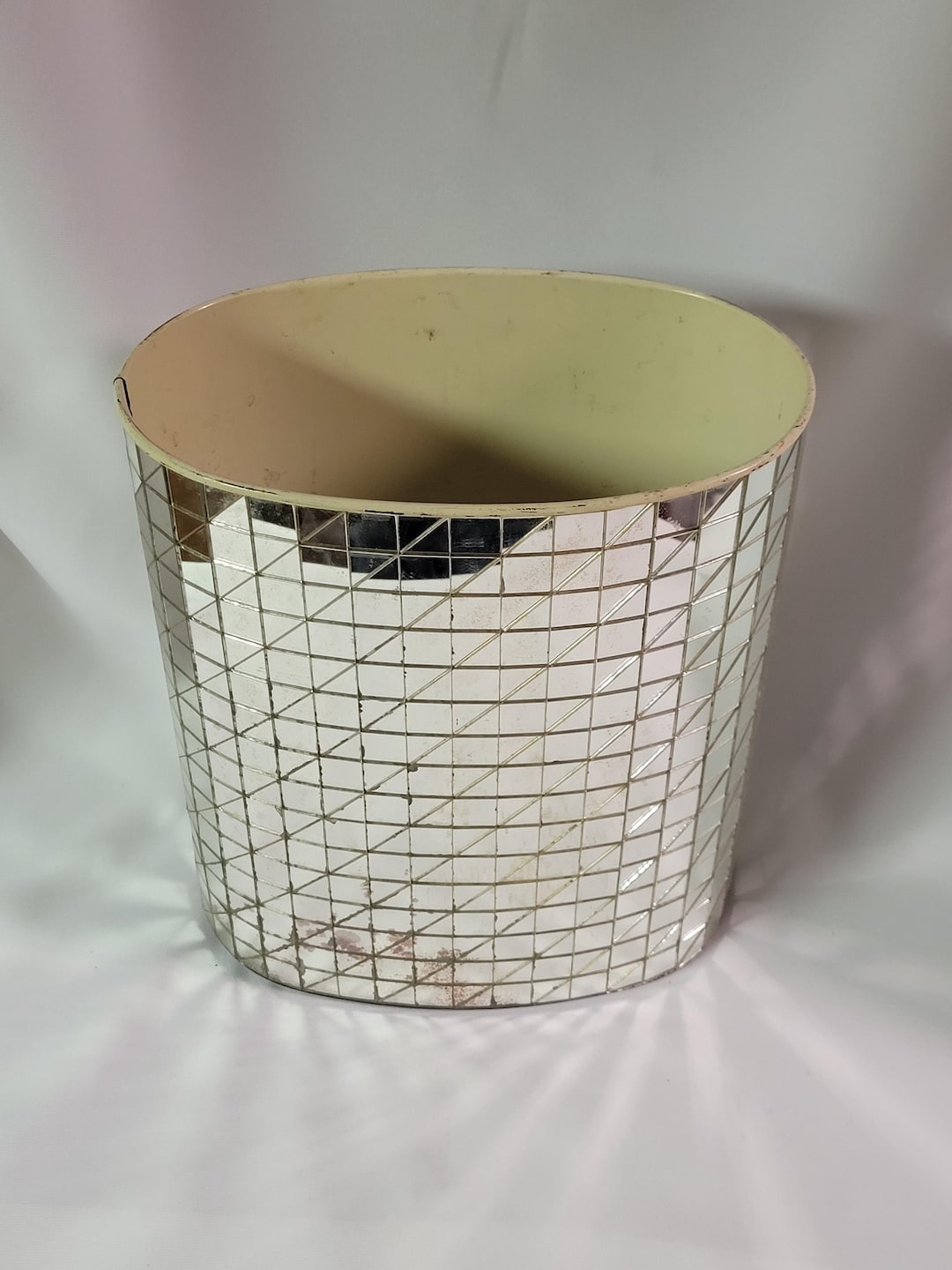 Retro Mirror Trash Can Wastepaper Basket Garbage Disco Ball Rustic ...