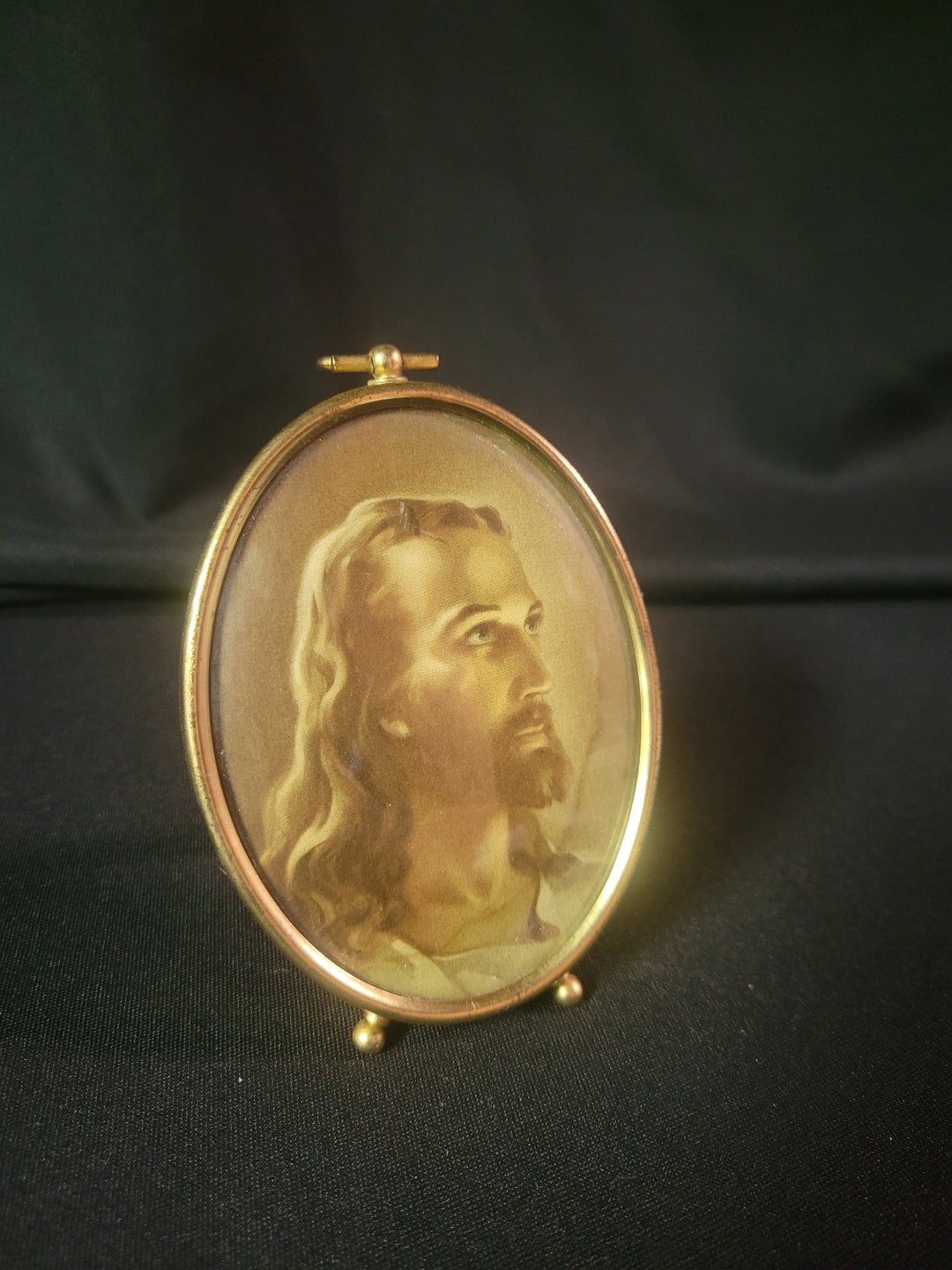 Jesus Christ Oval Footed Frame Lithograph Print Painting Photo Gold ...