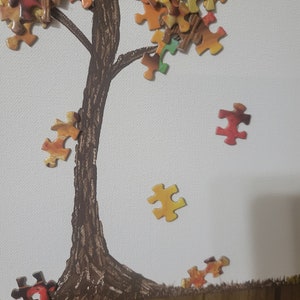 Canvas Wrapped Mixed Media Fall/autumn Tree With Puzzle Pieces ...