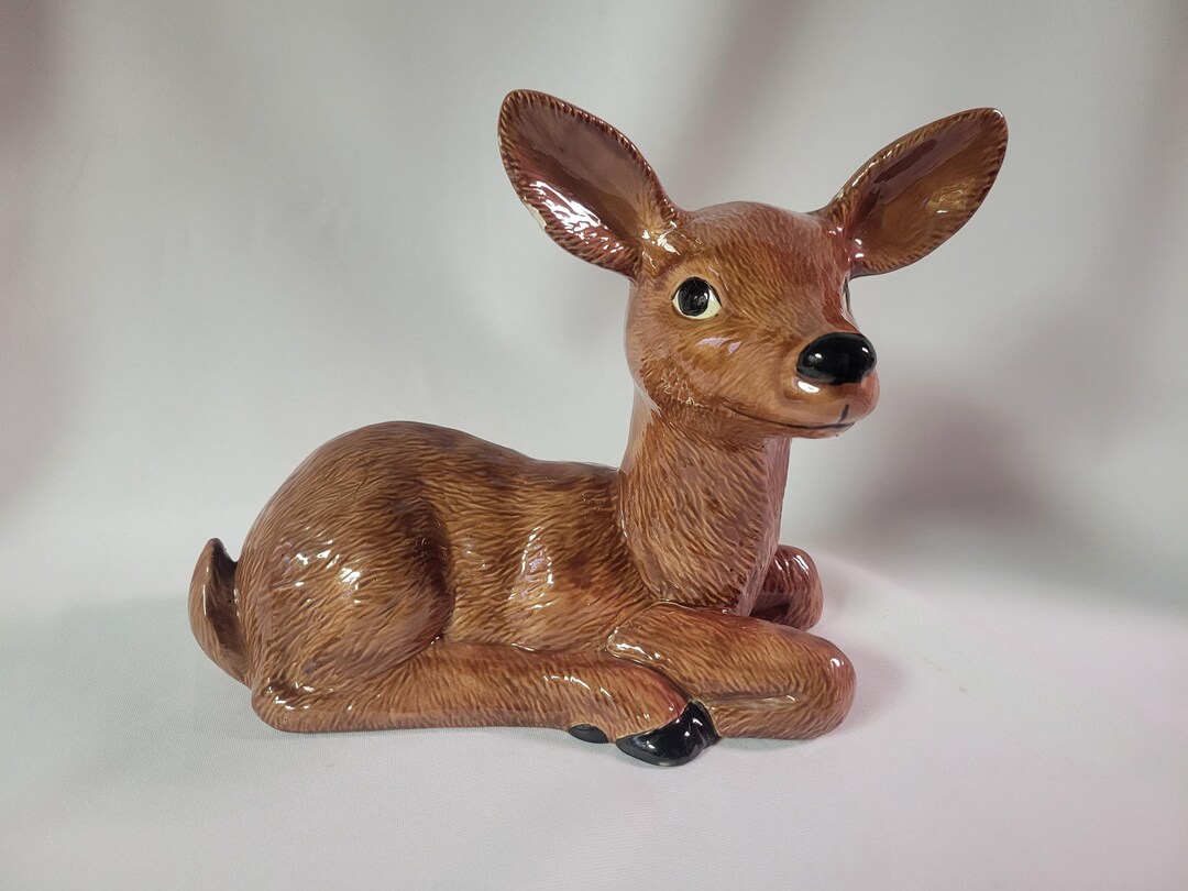 Ceramic Deer Fawn Doe Buck Hand Painted Spotted Resting Laying Animal ...