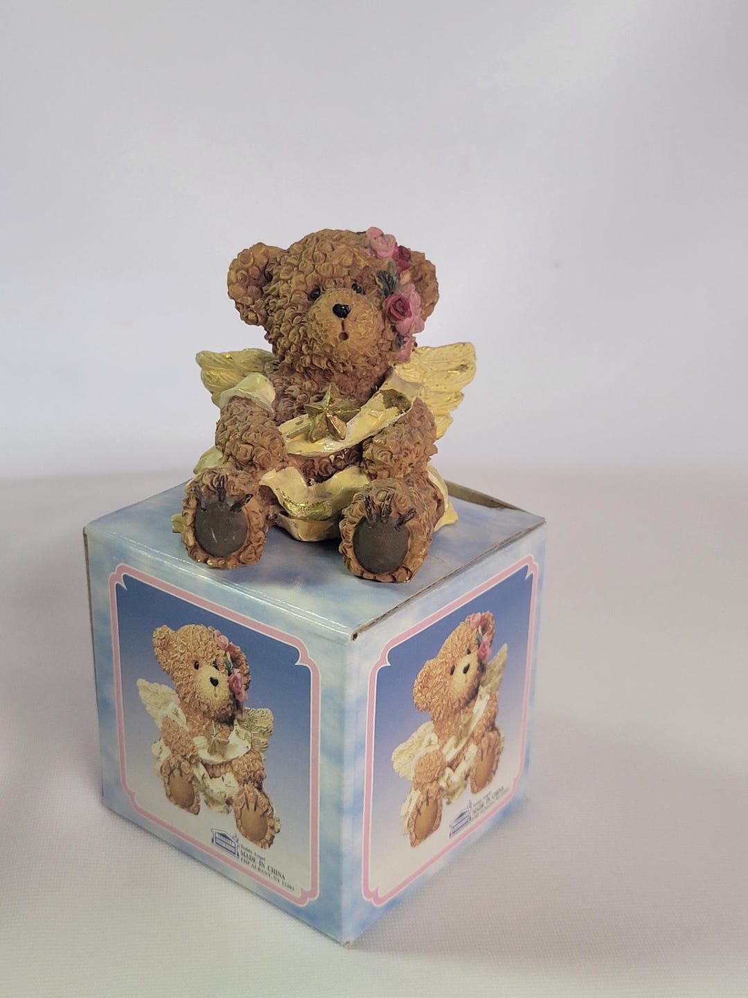 Teddy Angel Porcelain Ceramic Star Wand Sash Wings Flowers Roses ...