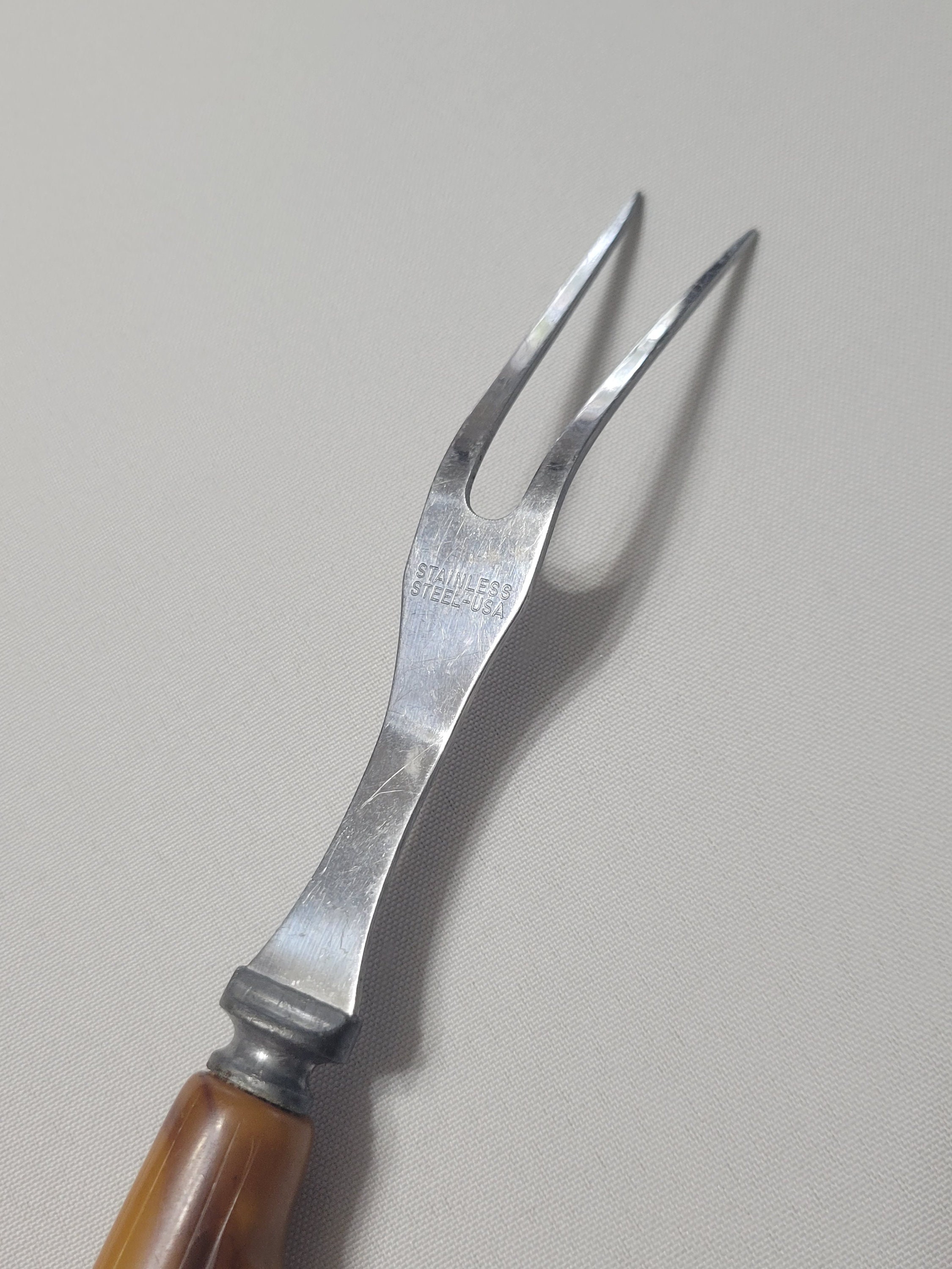 Vintage Bakelite Mid Century Meat Fork, Texture Handle Stainless Steel ...