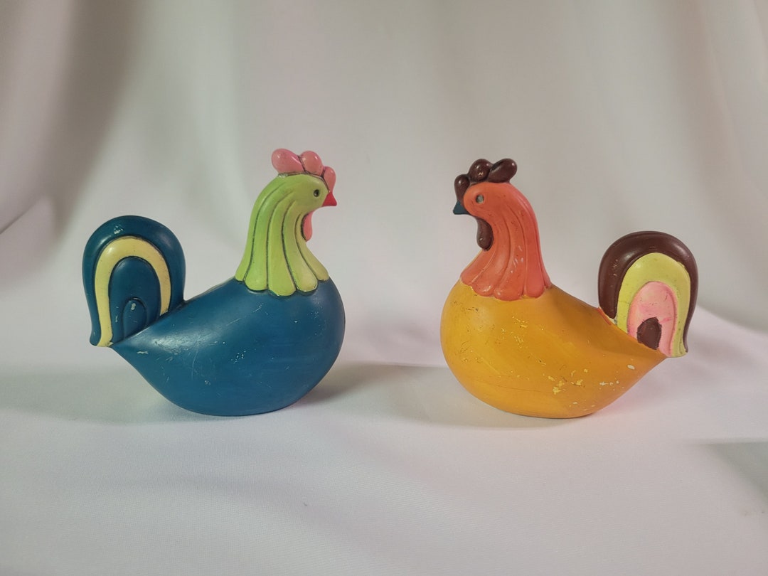 Vintage Ardco Ceramic Rooster Figurines Blue Green Orange Red Farmhouse ...
