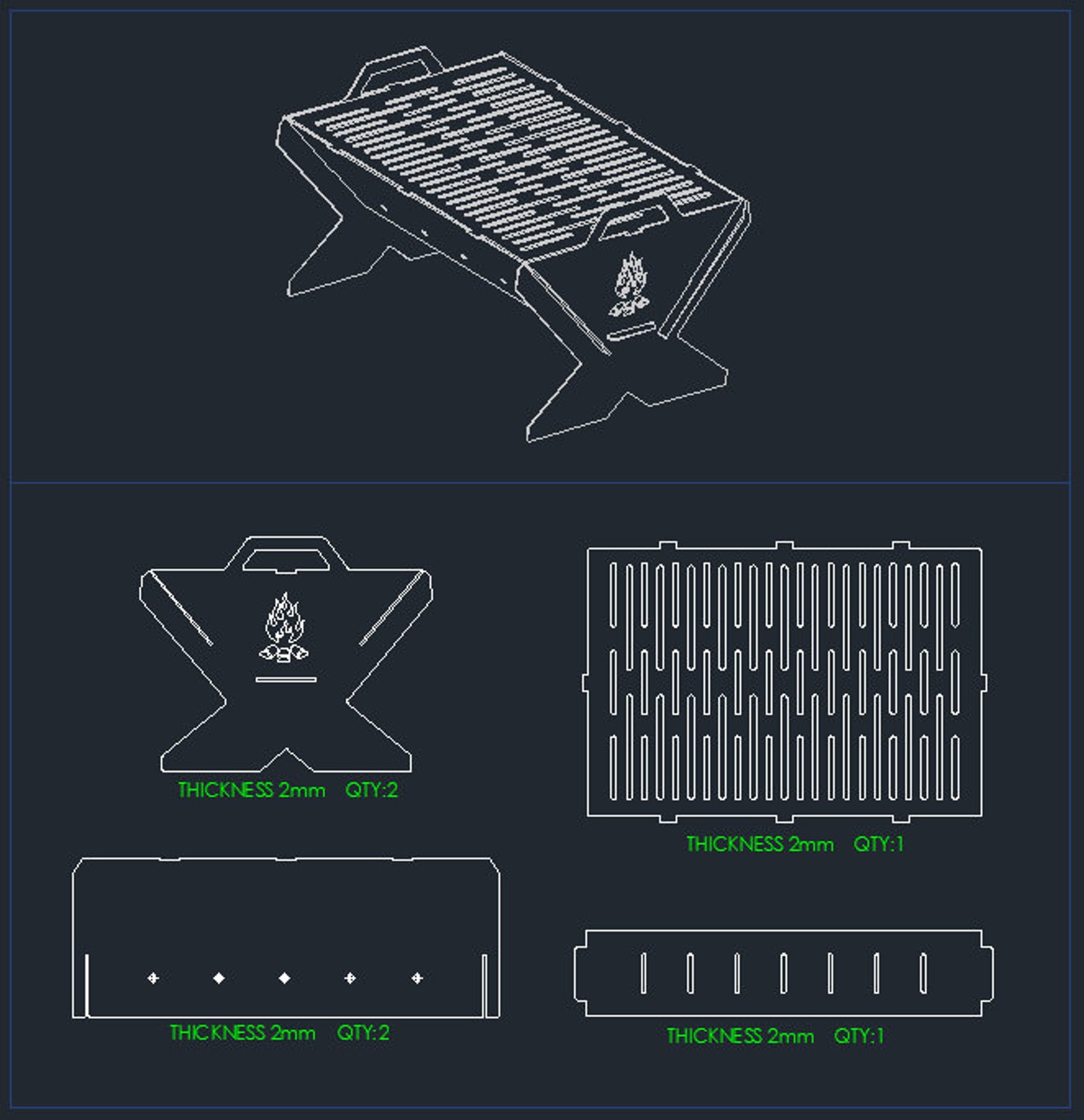 BBQ Grill and Firepit, DXF Files for Laser Cutting, Portatif Mangal ...