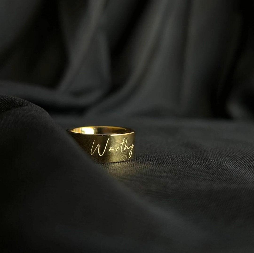 Elegant Stainless Steel Affirmation Ring • Gold Band Ring • Engraved ...