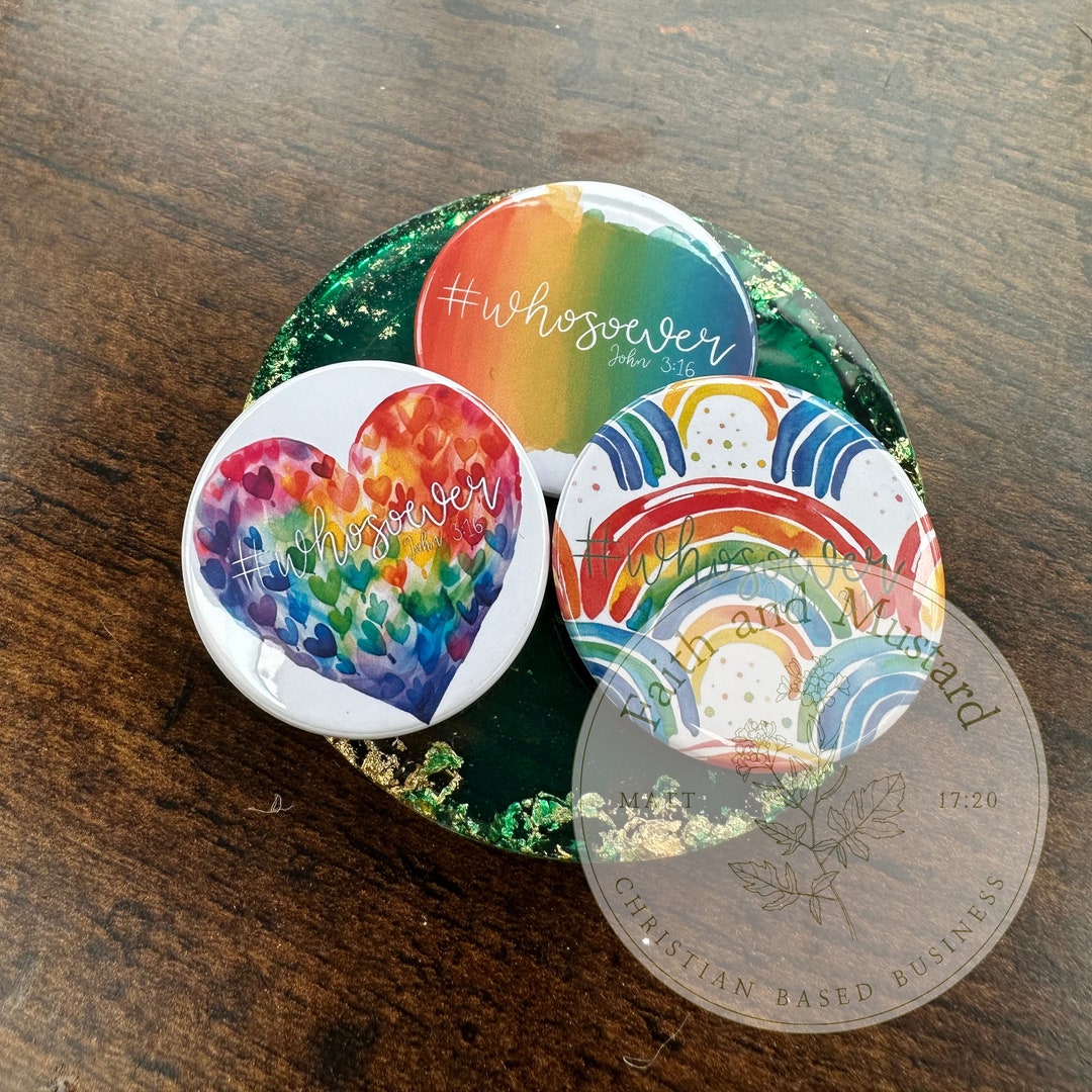 Christian Badges Inclusive Rainbow Badge Set Jesus Whosoever Badge Set ...