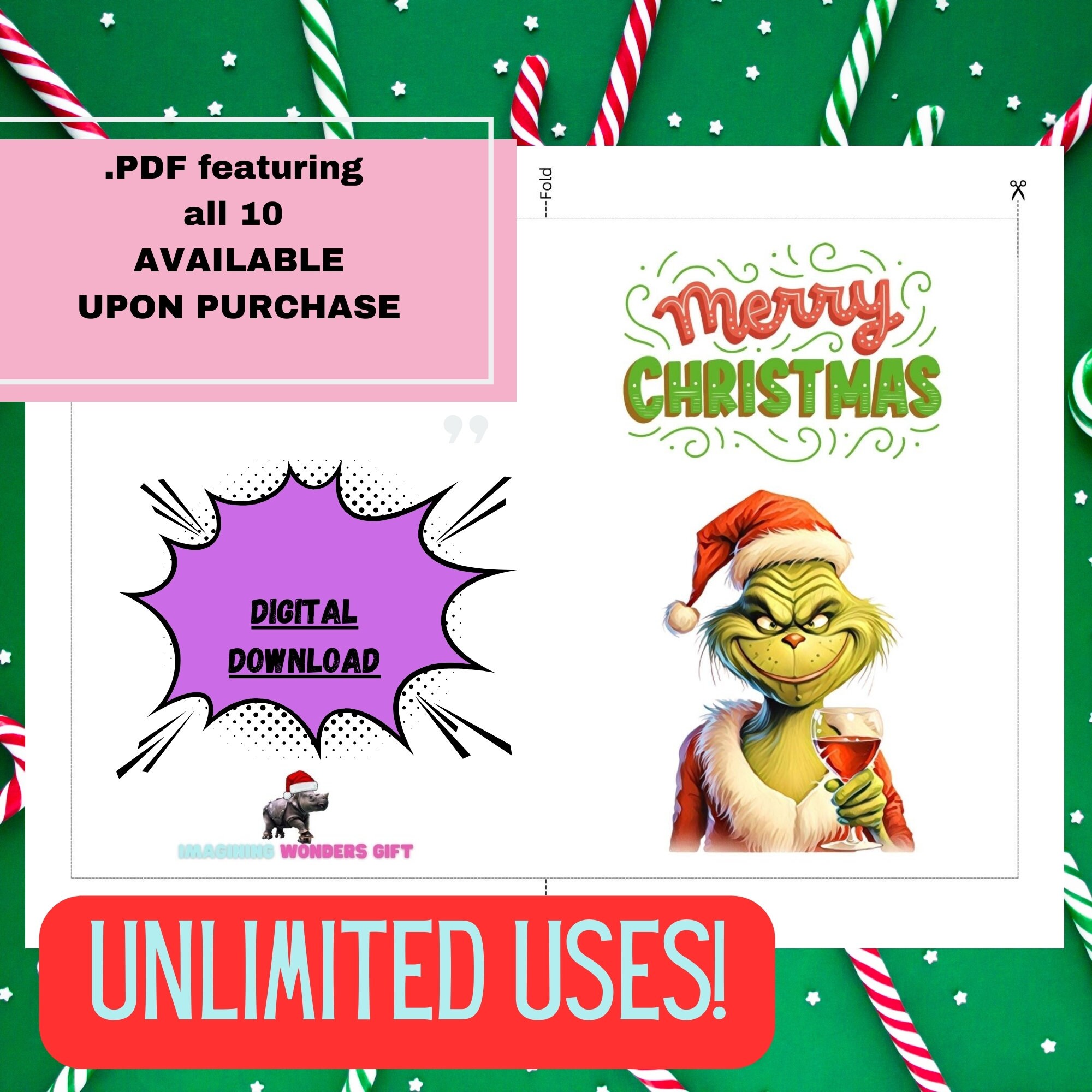 Cute Grinch Christmas Card Bundle Easy Downloadable Cards Fun Printable ...