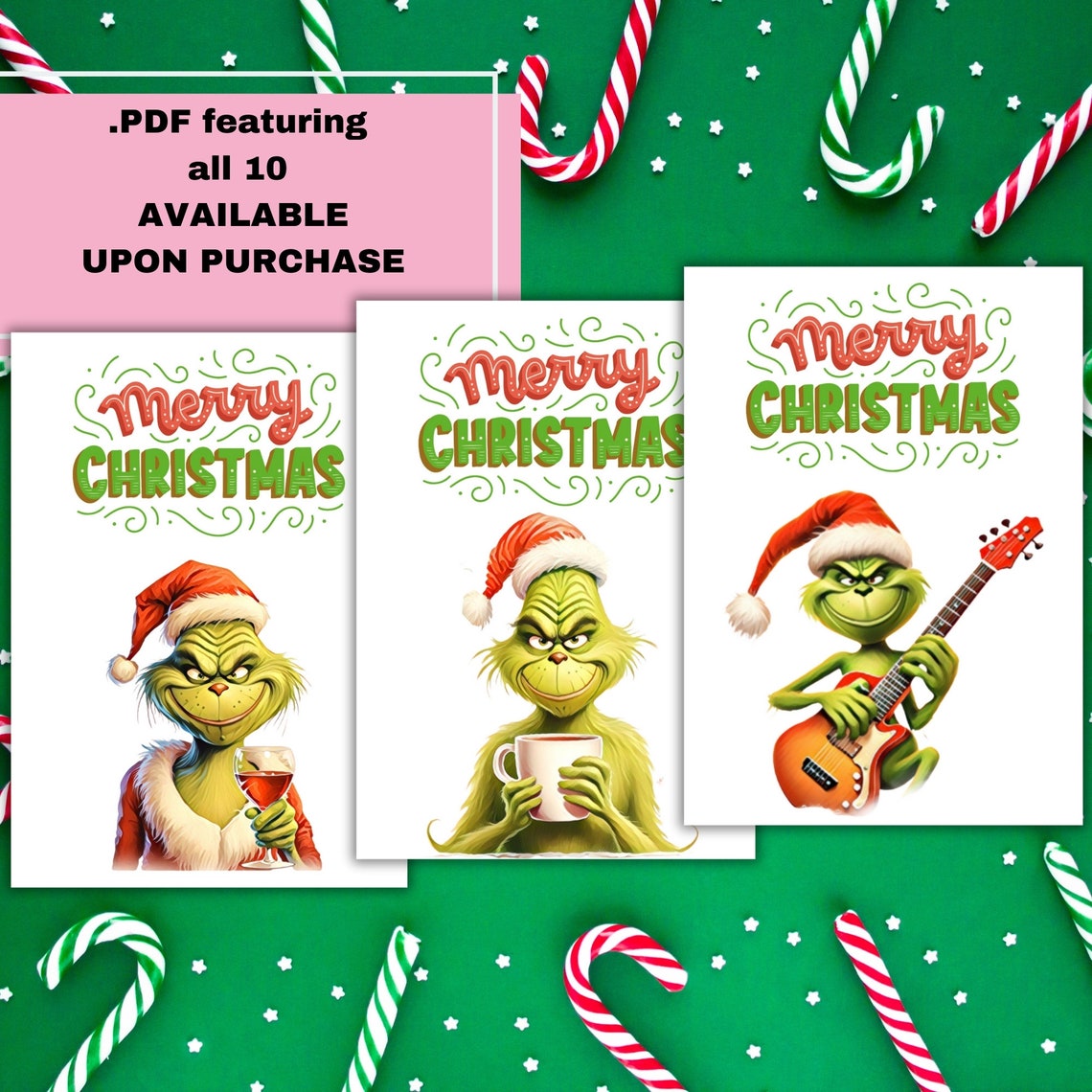 Cute Grinch Christmas Card Bundle Easy Downloadable Cards Fun Printable ...