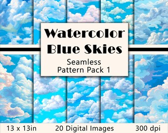 Watercolor Dusk Skies SEAMLESS Pattern Pack 01 - Digital Paper - 20 ...