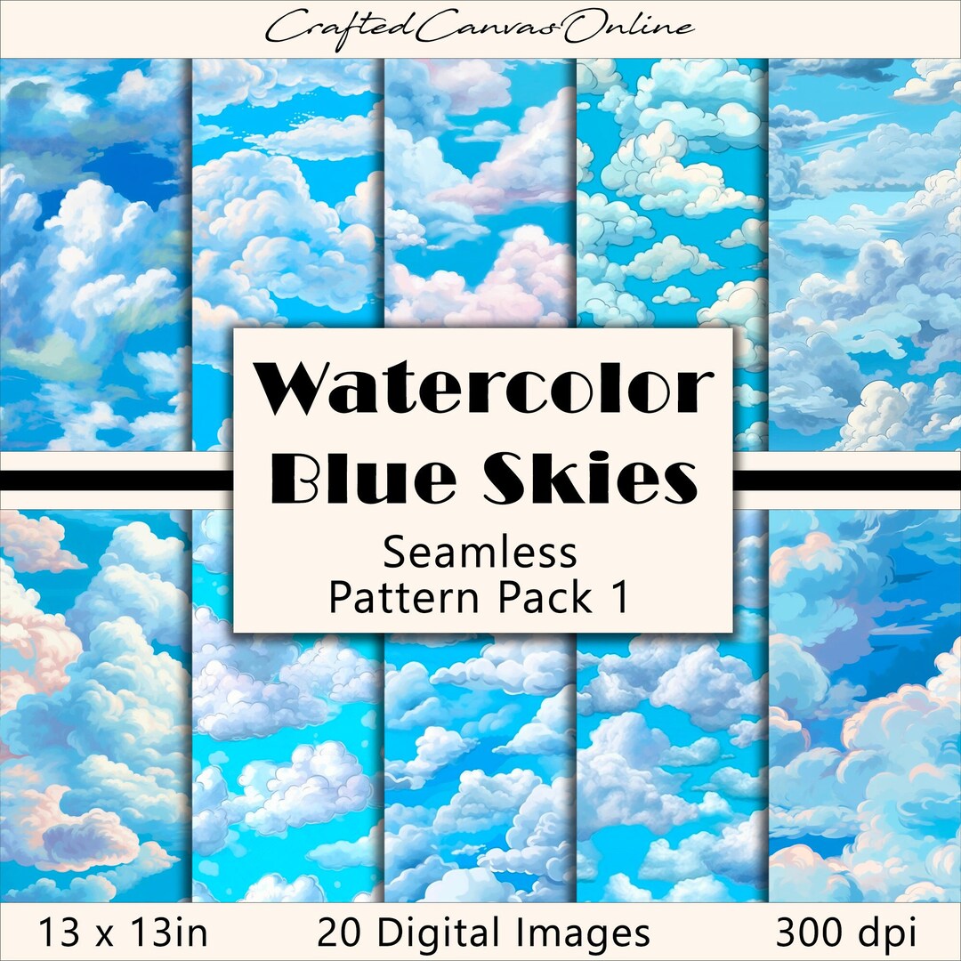 Watercolor Skies SEAMLESS Pattern Pack 01 - Digital Paper - 20 Designs ...