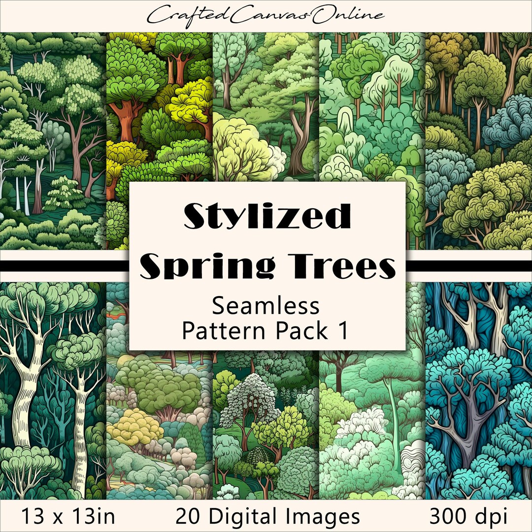 Stylized Spring Trees SEAMLESS Pattern Pack - Digital Paper - 20 ...