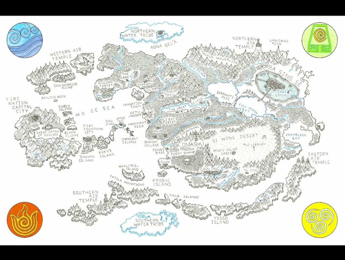Avatar the Four Nations Map (B&W) (digital) - Etsy Canada