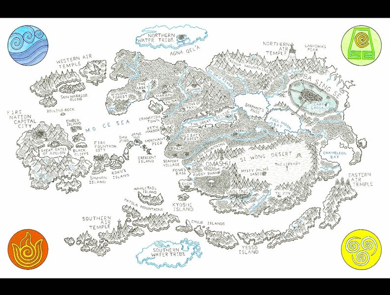 Avatar the Four Nations Map (B&W) (digital) - Etsy