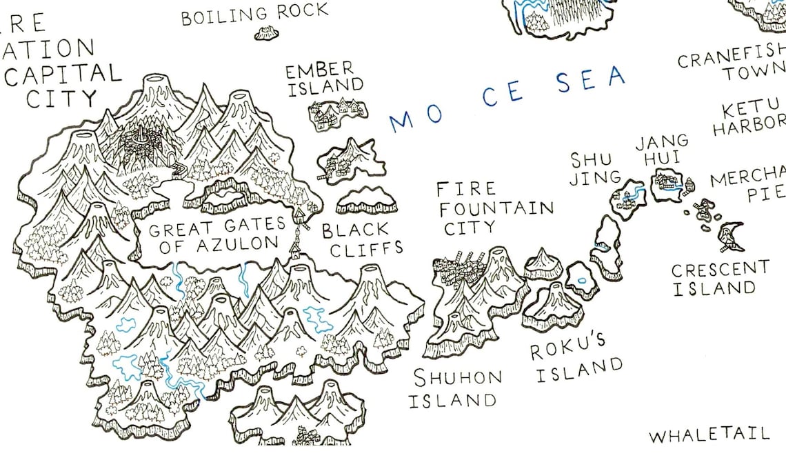 Avatar the Four Nations Map (B&W) (digital) - Etsy