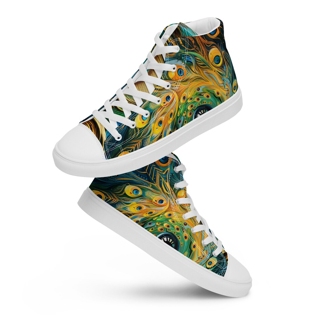 Women’s Custom Made High Top Canvas Shoes, Peacock Feather Sneakers ...