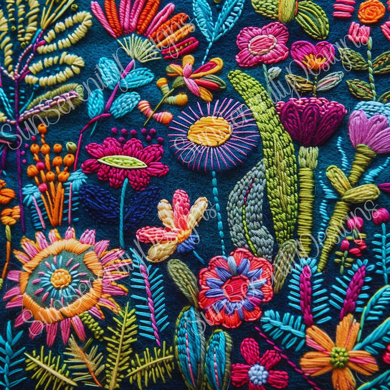 Embroidered Digital Paper, 24 Designs, Floral Embroidery, Felt Art ...