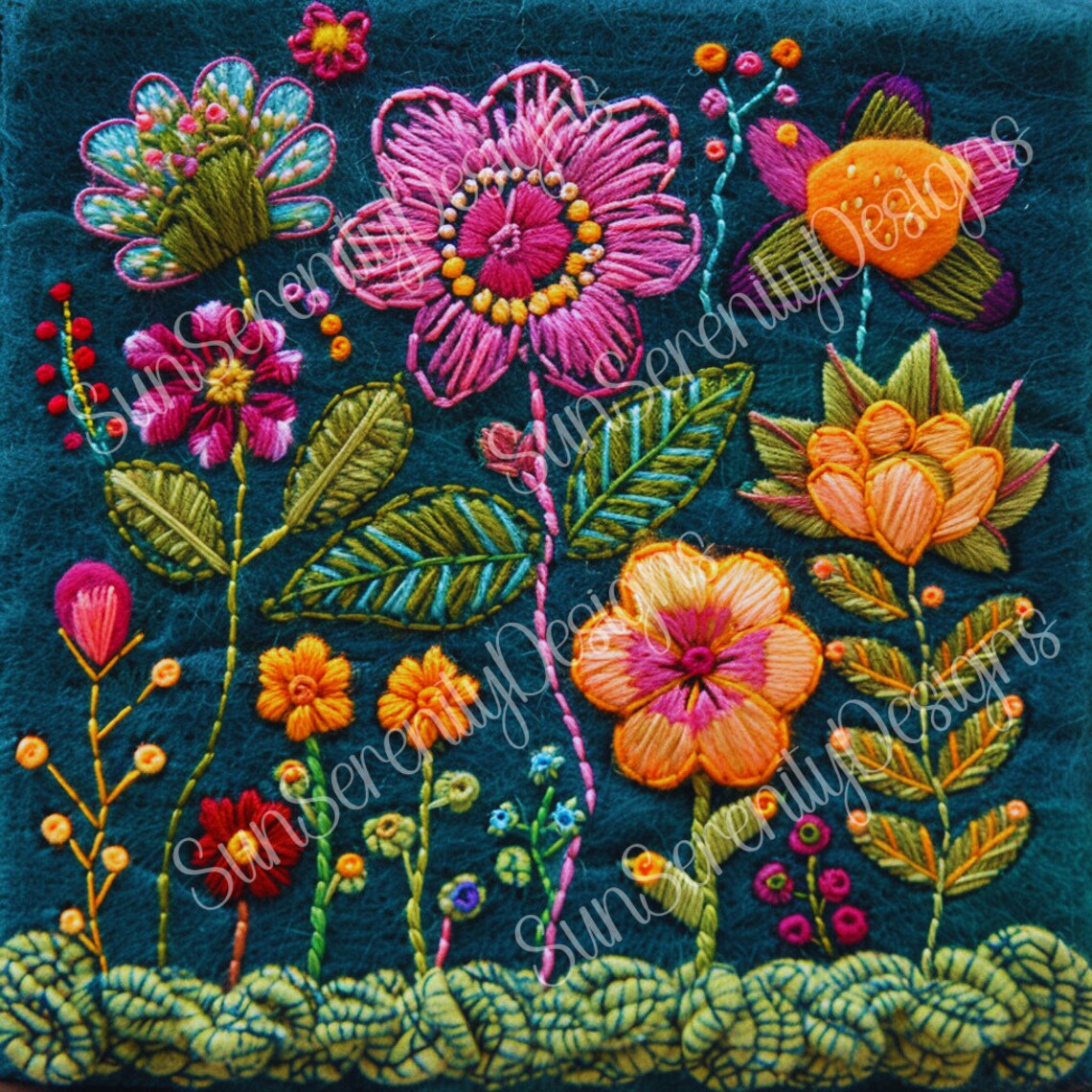 Embroidered Digital Paper, 24 Designs, Floral Embroidery, Felt Art ...