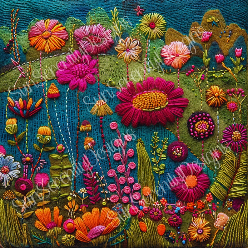 Embroidered Digital Paper, 24 Designs, Floral Embroidery, Felt Art ...