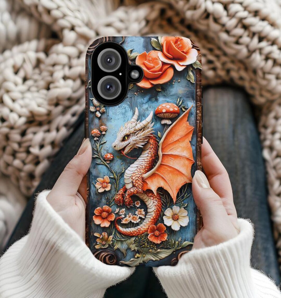 3D Effect Carved Mystical Dragon Tough Case, iPhone 15 16 Pro, Galaxy S ...