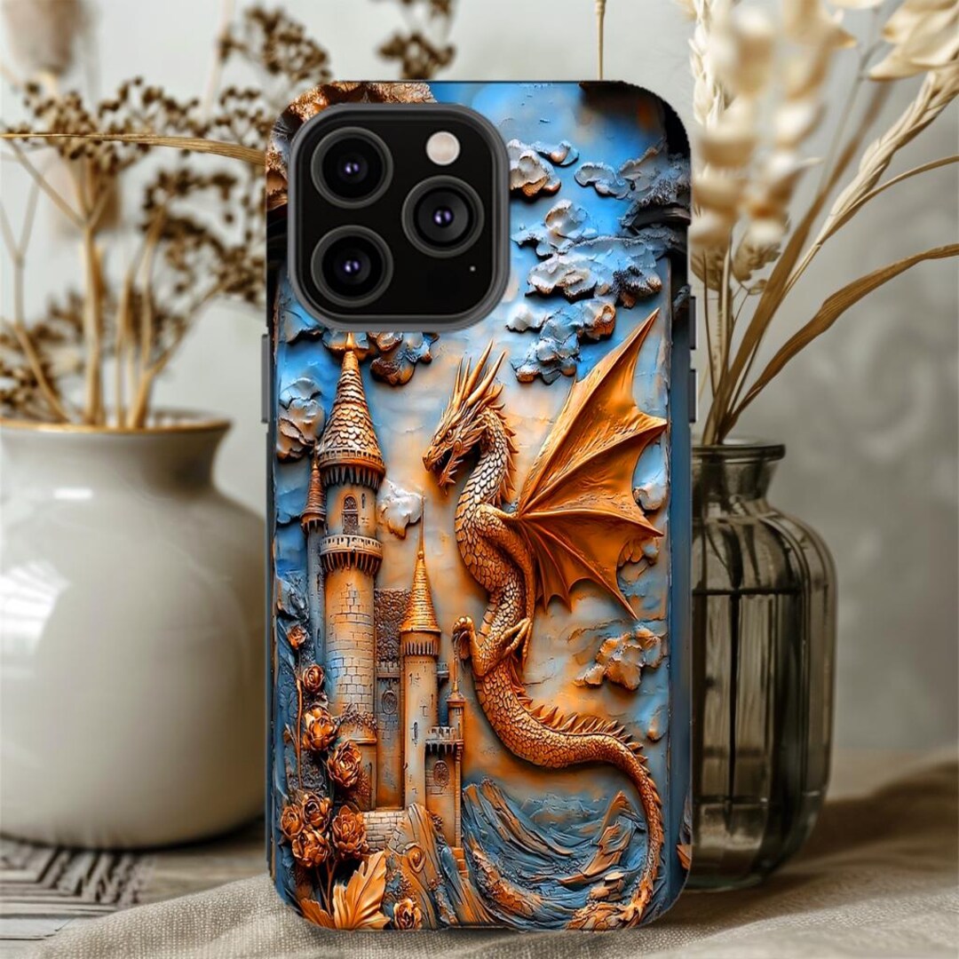 Mystical Dragon Tough Case, Faux Carved Dragon, iPhone 16 17, Galaxy ...