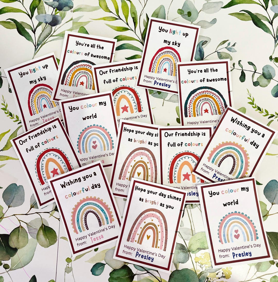 Printable Rainbow Valentine's Day Cards, Classroom Valentine's Day ...