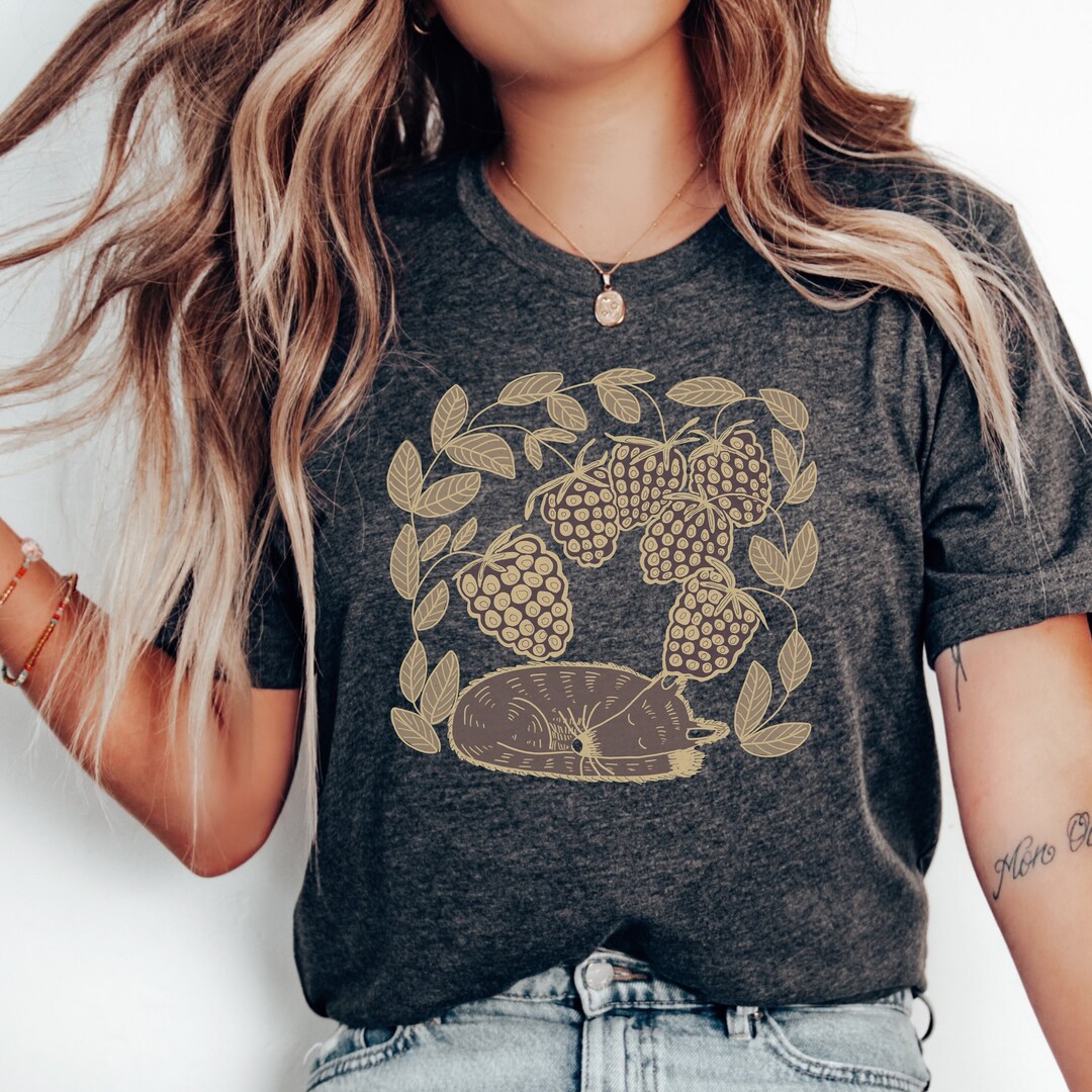 Cottage Core Fox Shirt for Ladies, Fox Sleeping Under Wild Fruit ...