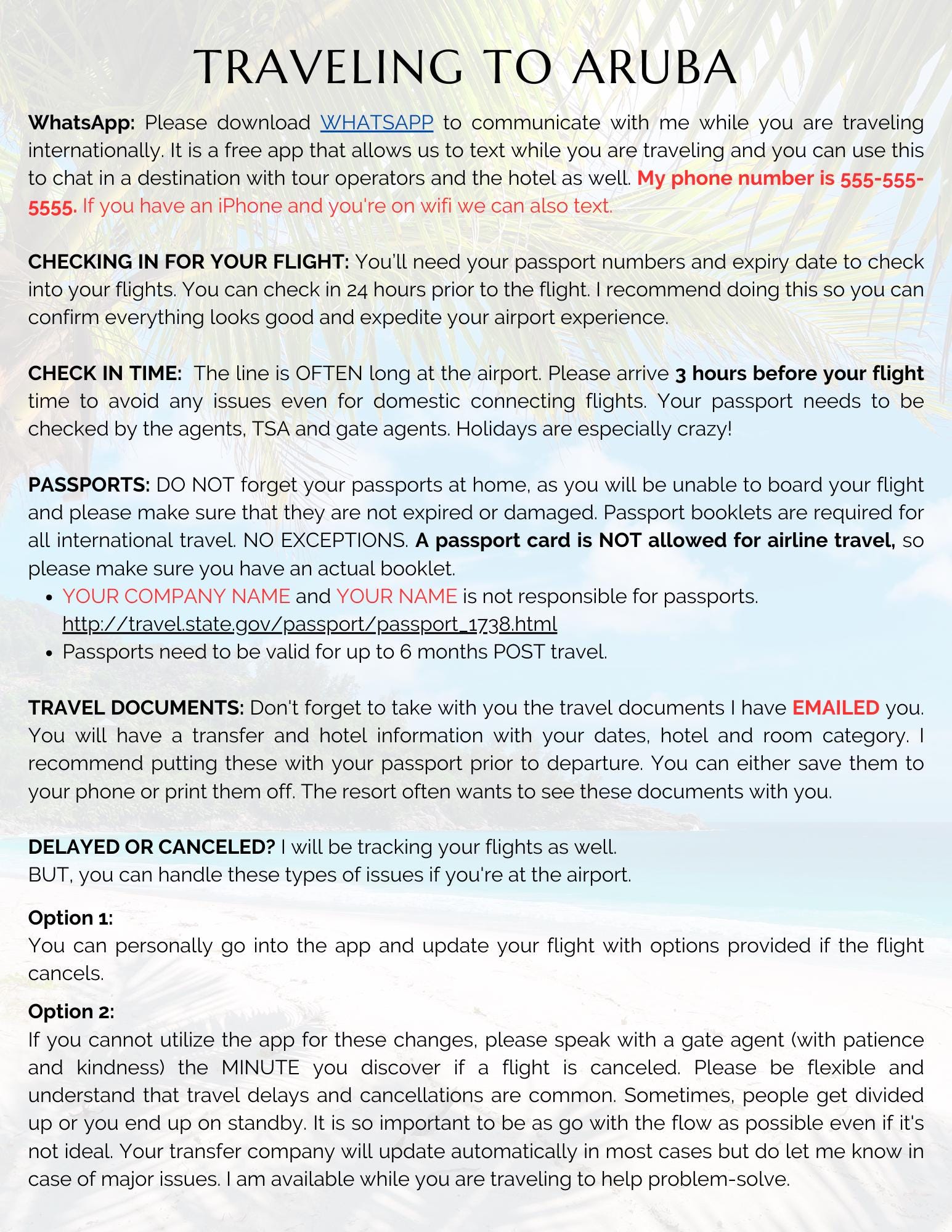 Aruba Know Before You Go Template for Travel Agents | Canva Template ...