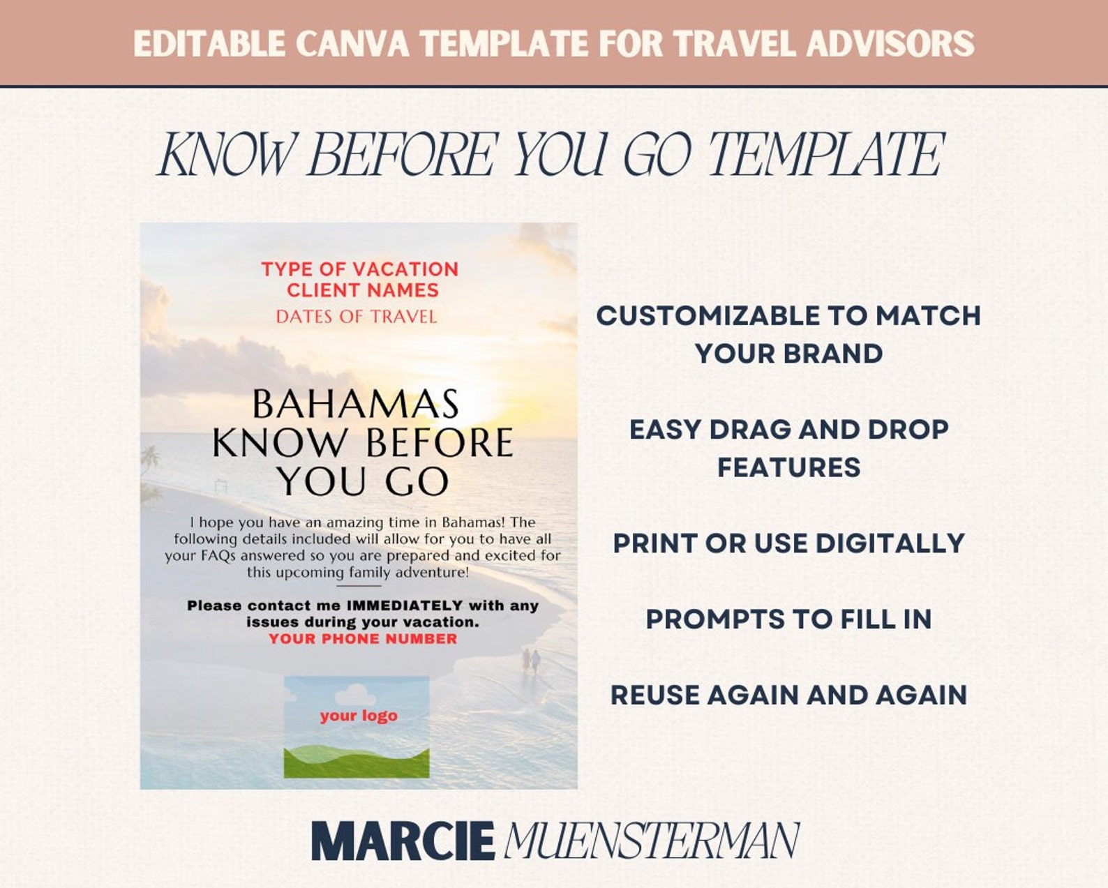 Bahamas Know Before Your Go Template for Travel Agents | Canva Template ...