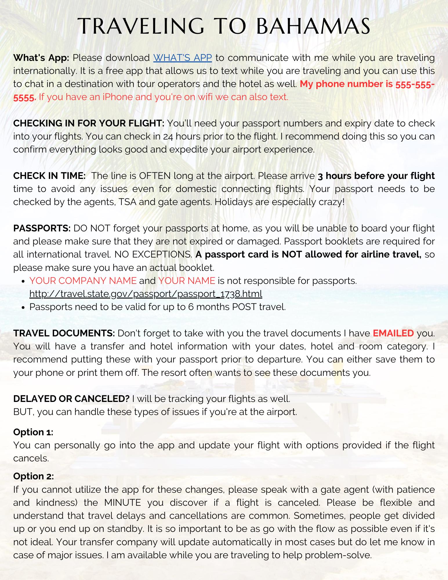 Bahamas Know Before Your Go Template for Travel Agents | Canva Template ...