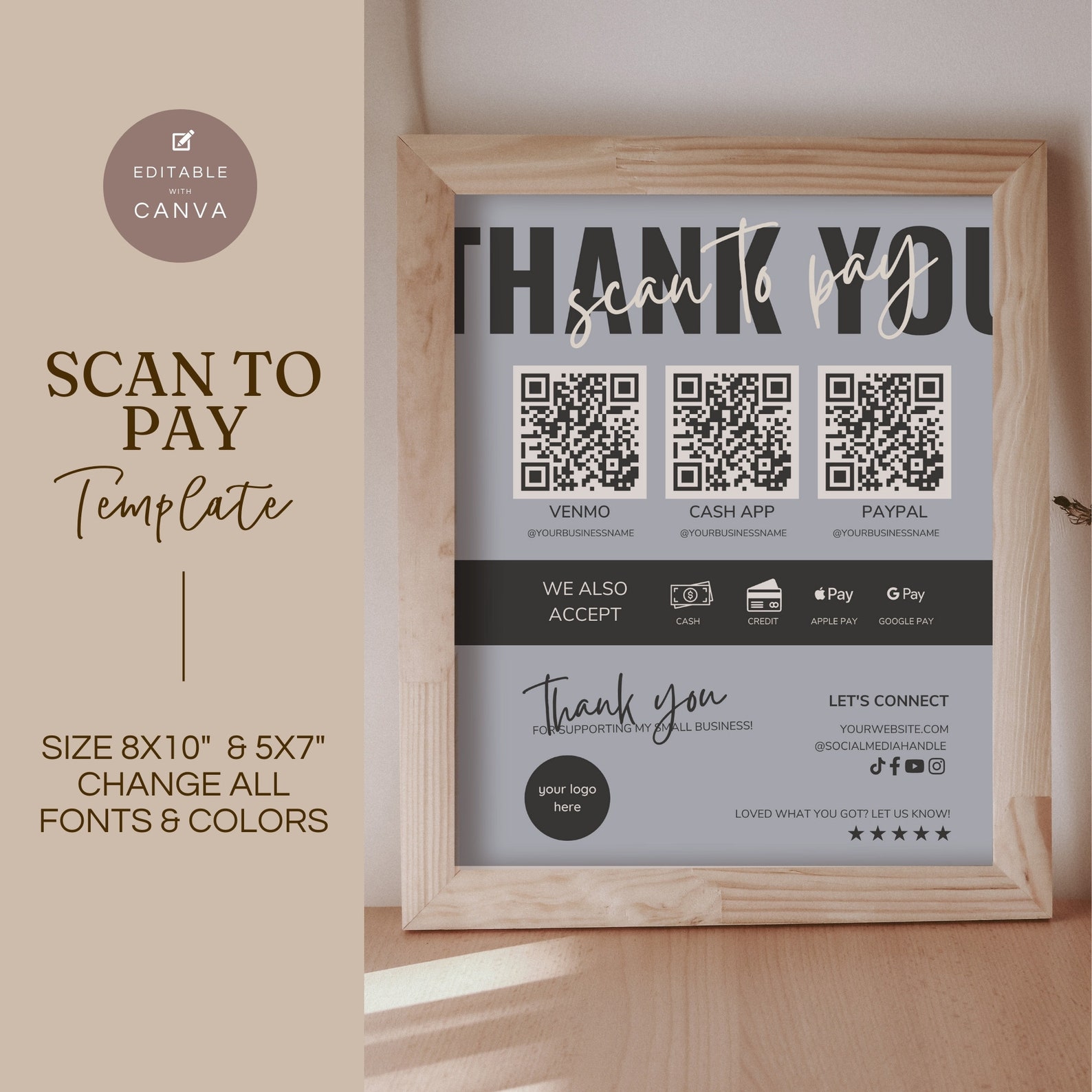 Scan to Pay Here Canva Template, Instant Download, Editable QR Code ...