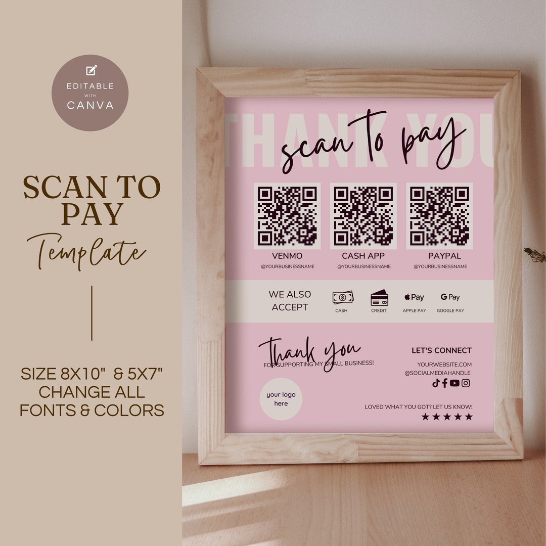 Scan to Pay Here Canva Template, Instant Download, Editable QR Code ...