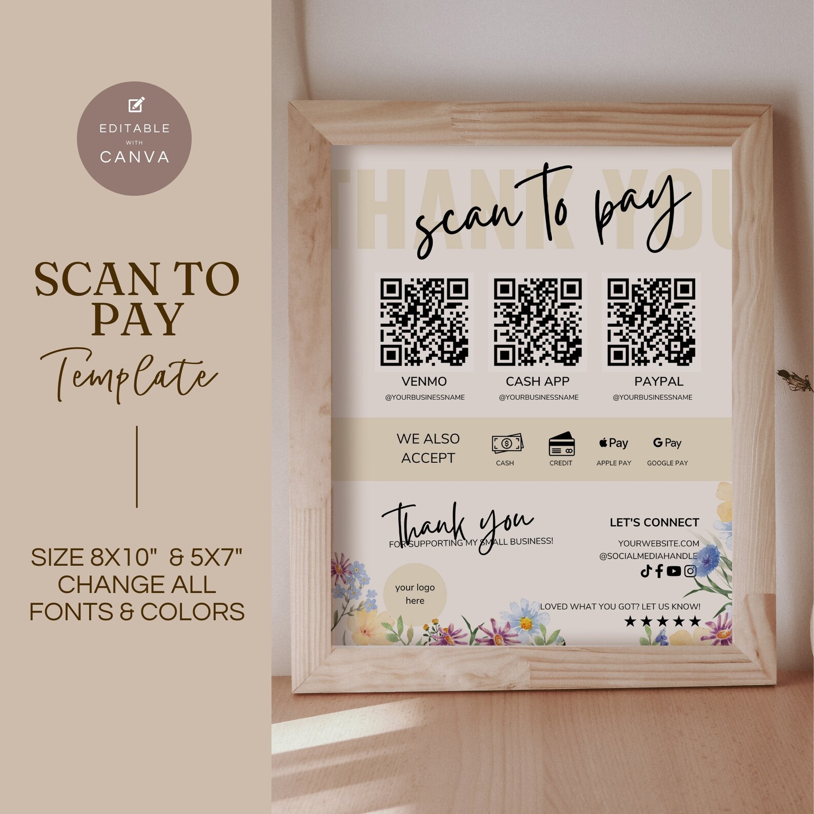 Scan to Pay Here Canva Template, Instant Download, Editable QR Code ...