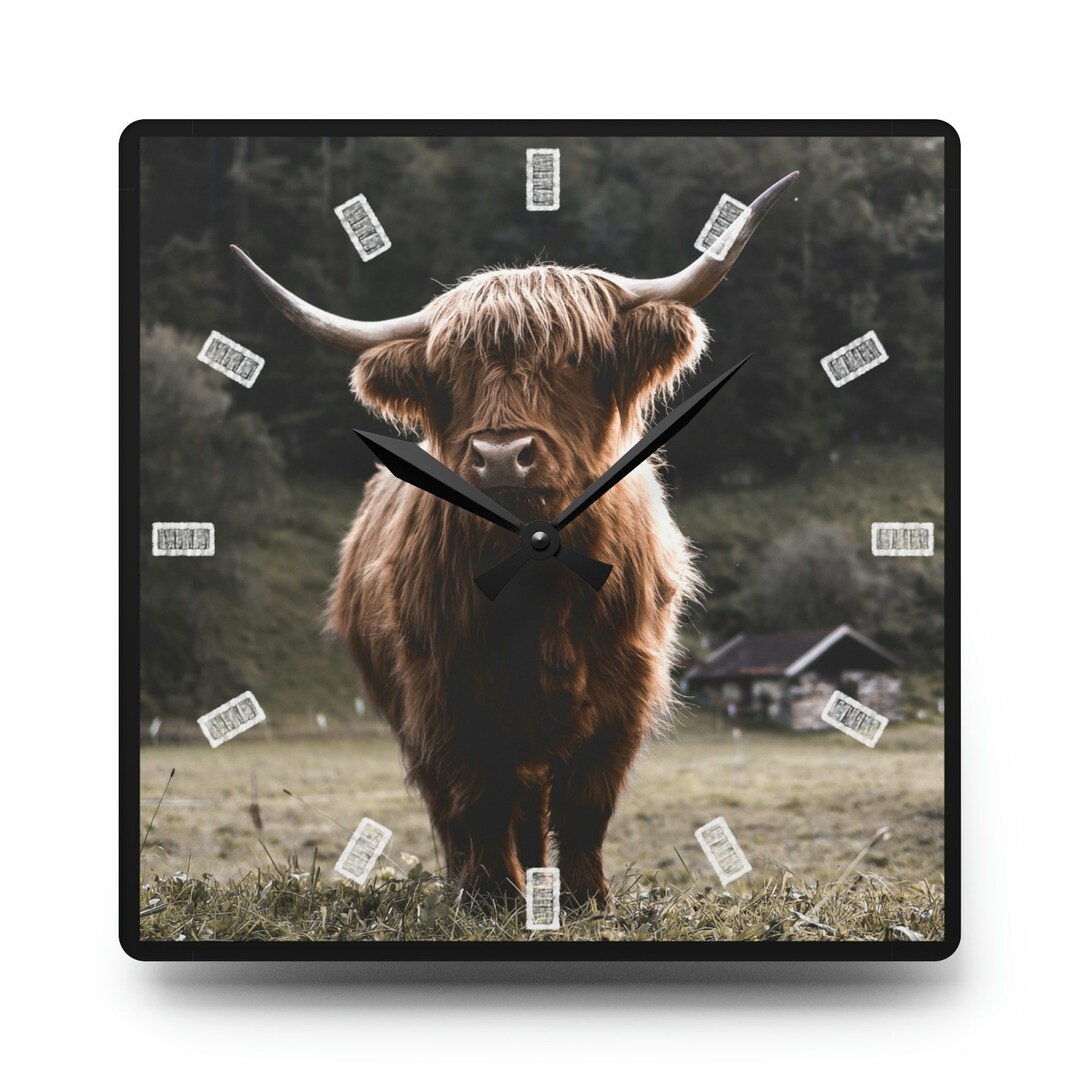 Highland Cow Clock Cow Print Clock Large Wall Clock Cow - Etsy Australia