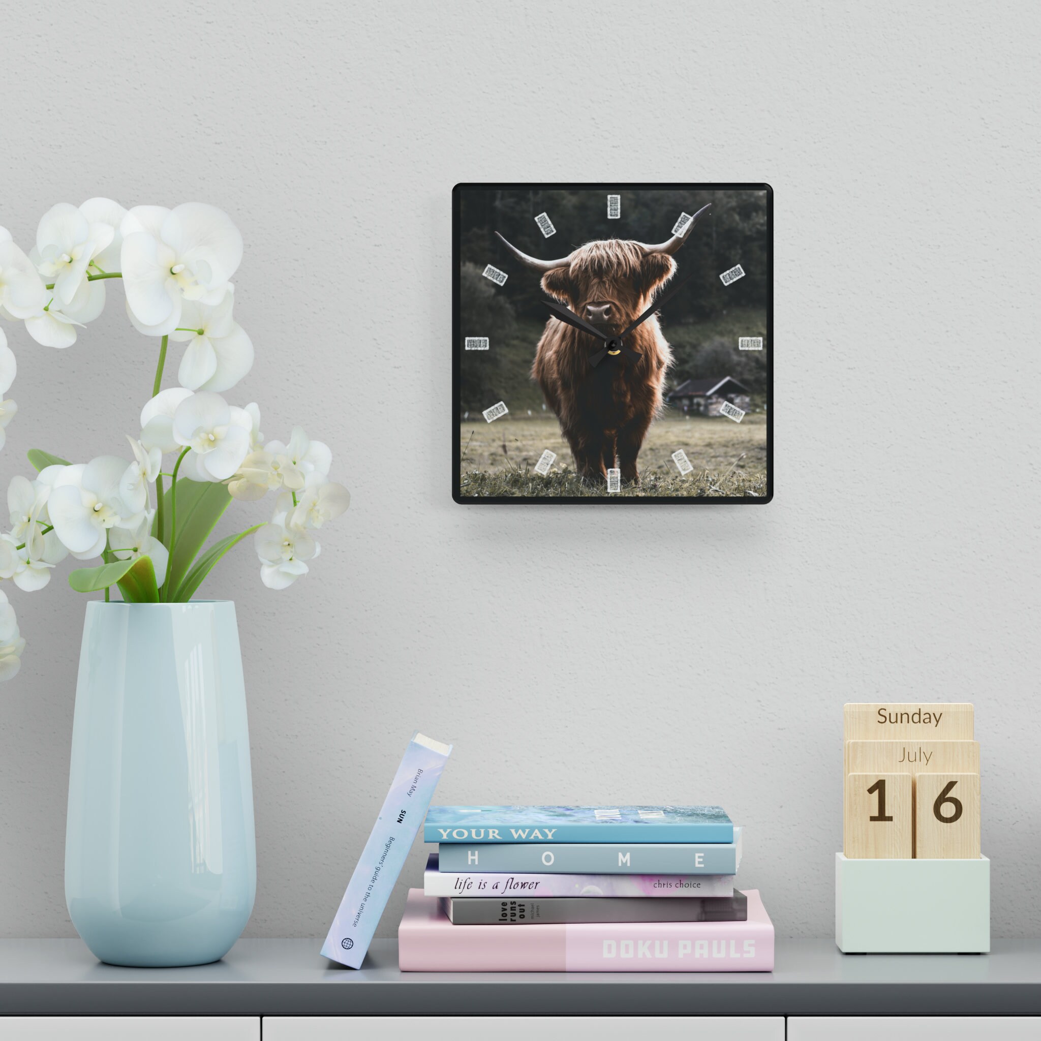 Highland Cow Clock Cow Print Clock Large Wall Clock Cow - Etsy Australia