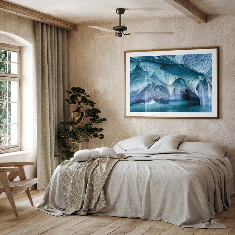 Impressão de cavernas de mármore na Patagônia, fotografia de viagem ao ...