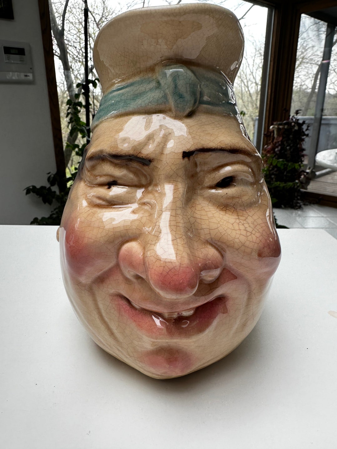 Vintage French Sarreguemines Ceramic Figural Pitcher MANS HEAD 1900's ...