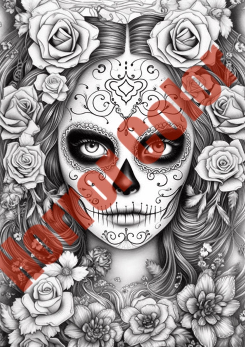 24 Day of the Dead Women Adult Coloring Book Ornate Illustrations With ...