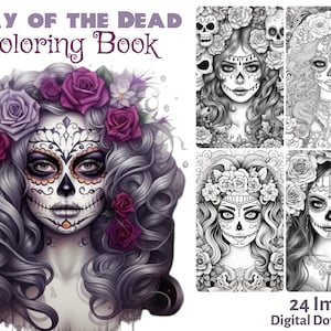 24 Day of the Dead Women Adult Coloring Book Ornate Illustrations With ...