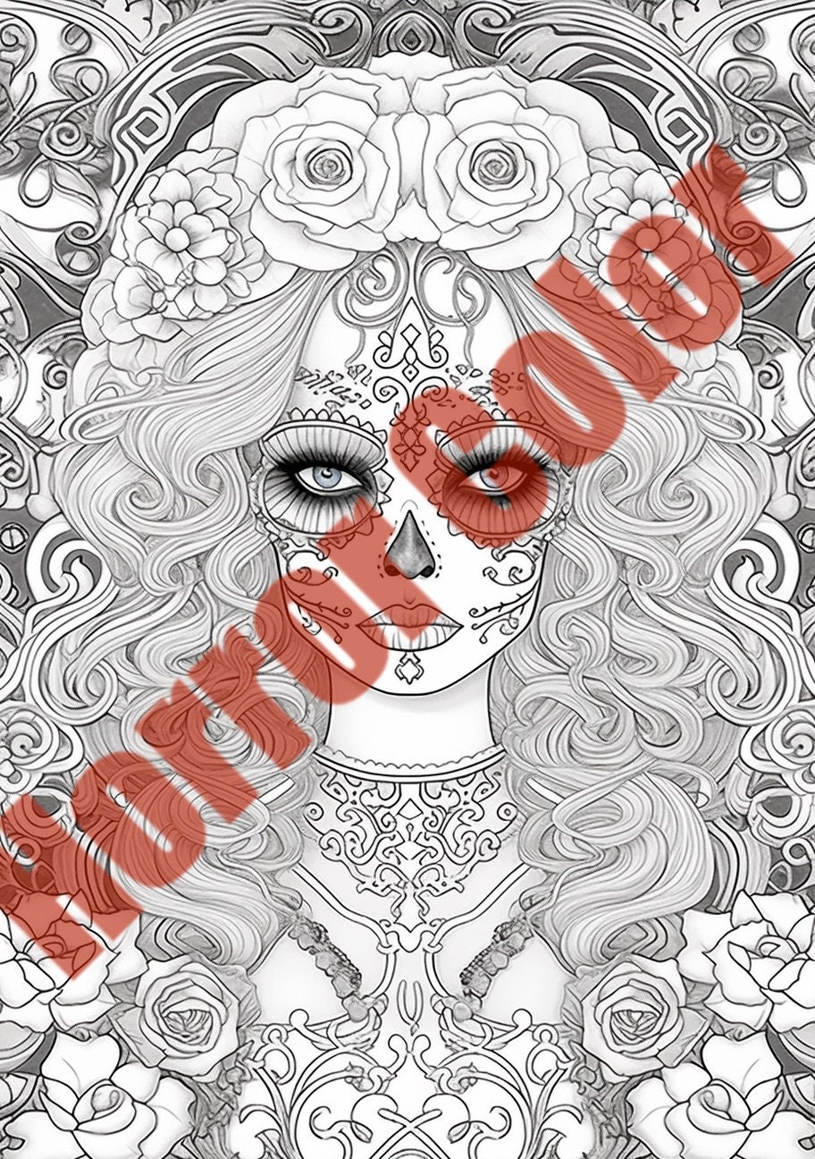 24 Day of the Dead Women Adult Coloring Book Ornate Illustrations With ...