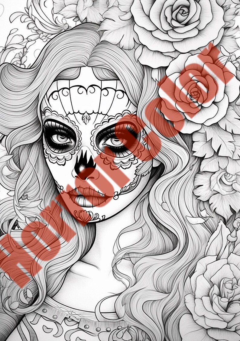 24 Day of the Dead Women Adult Coloring Book Ornate Illustrations With ...
