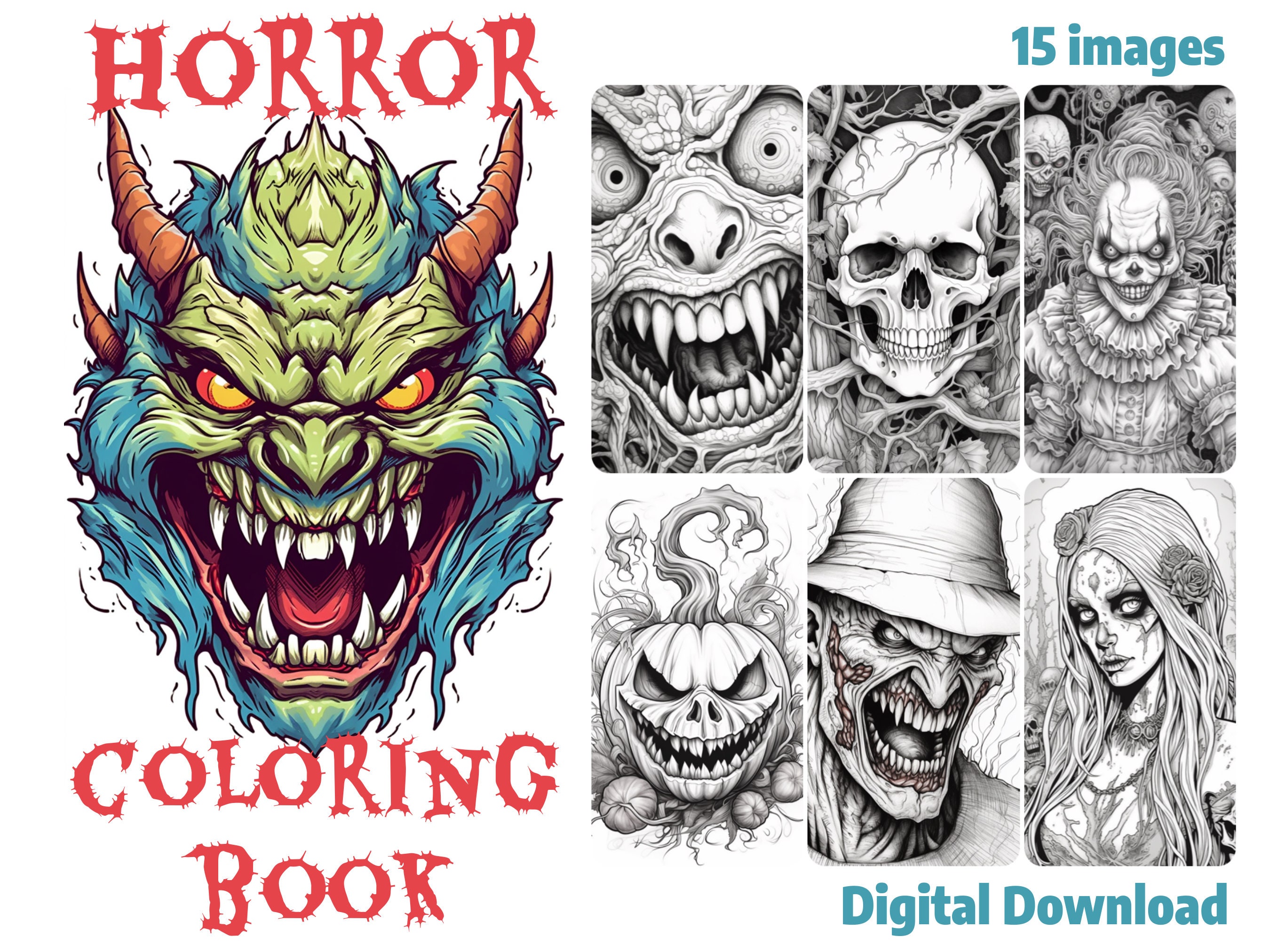 Horror Coloring Book for Adults & Teens - Evil Clowns, Skulls, Zombies ...