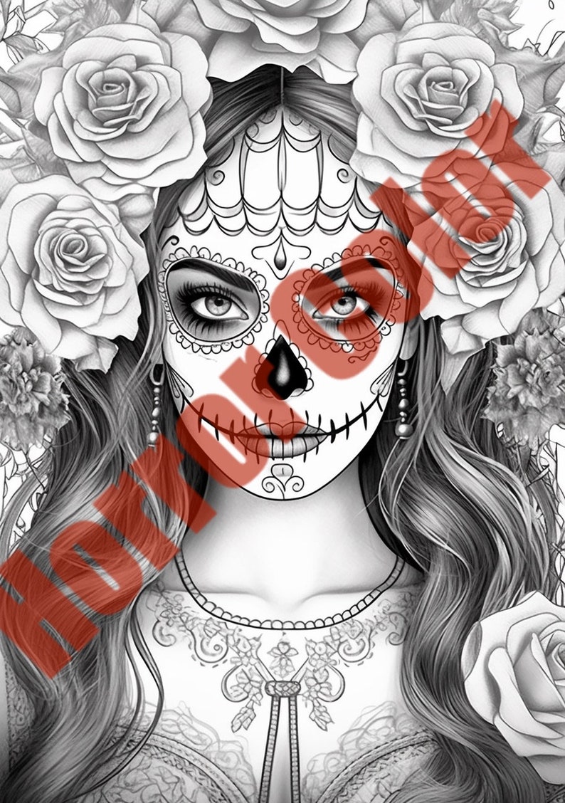 24 Day of the Dead Women Adult Coloring Book Ornate Illustrations With ...