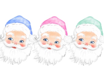 Pink Vintage Watercolor Santa Vintage Santa Watercolor Santa - Etsy