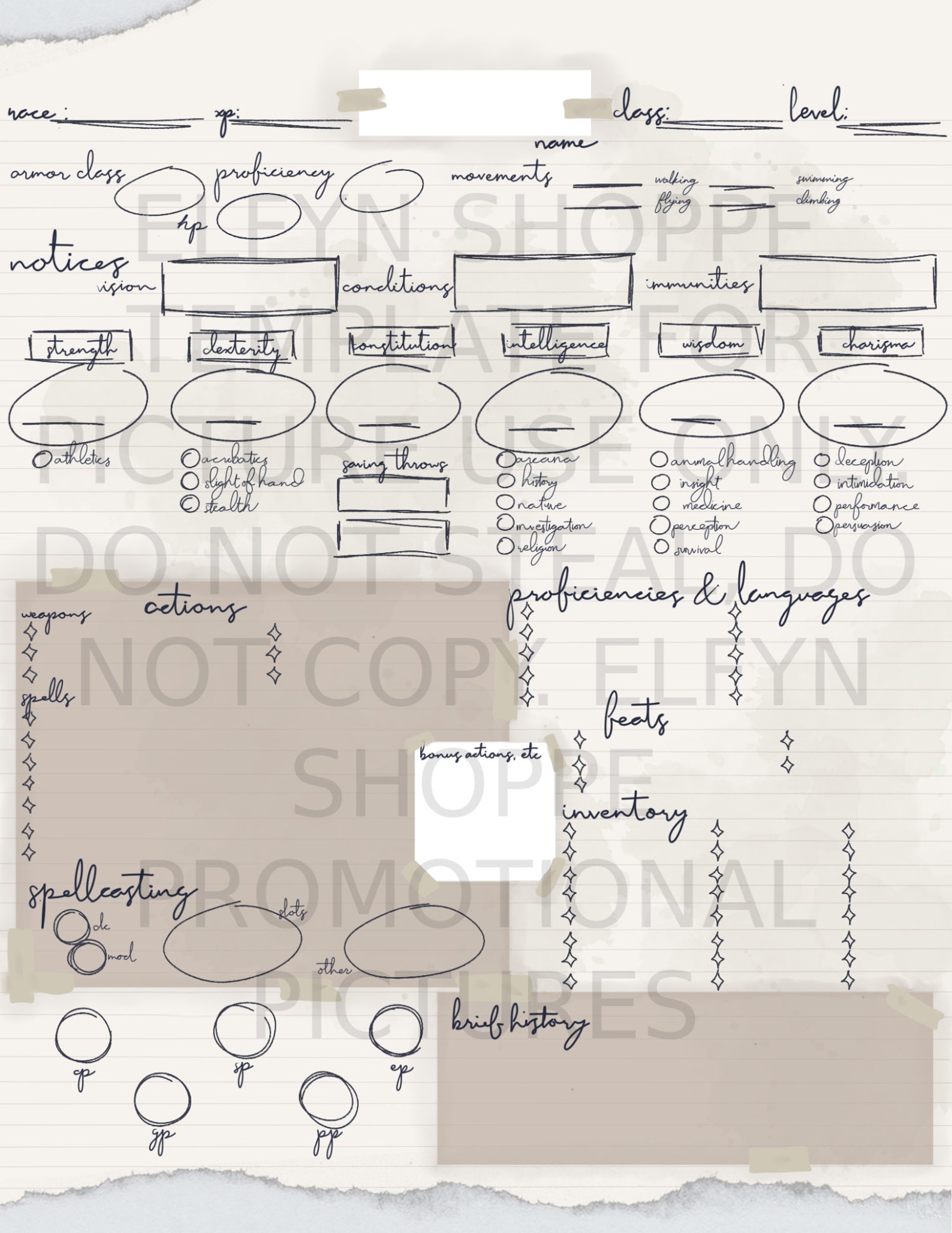 Adventurer's Journal NPC 1 Page Character Sheet - Etsy