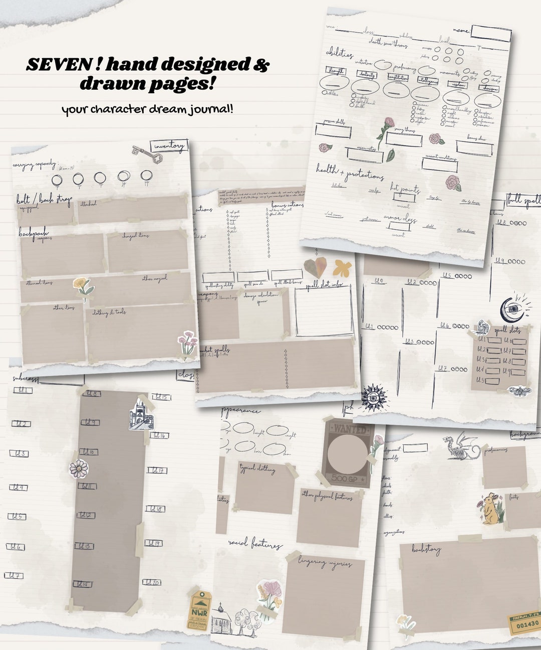 5e Character Sheet Adventurer's Journal - D&D, PDF, Fillable - Etsy