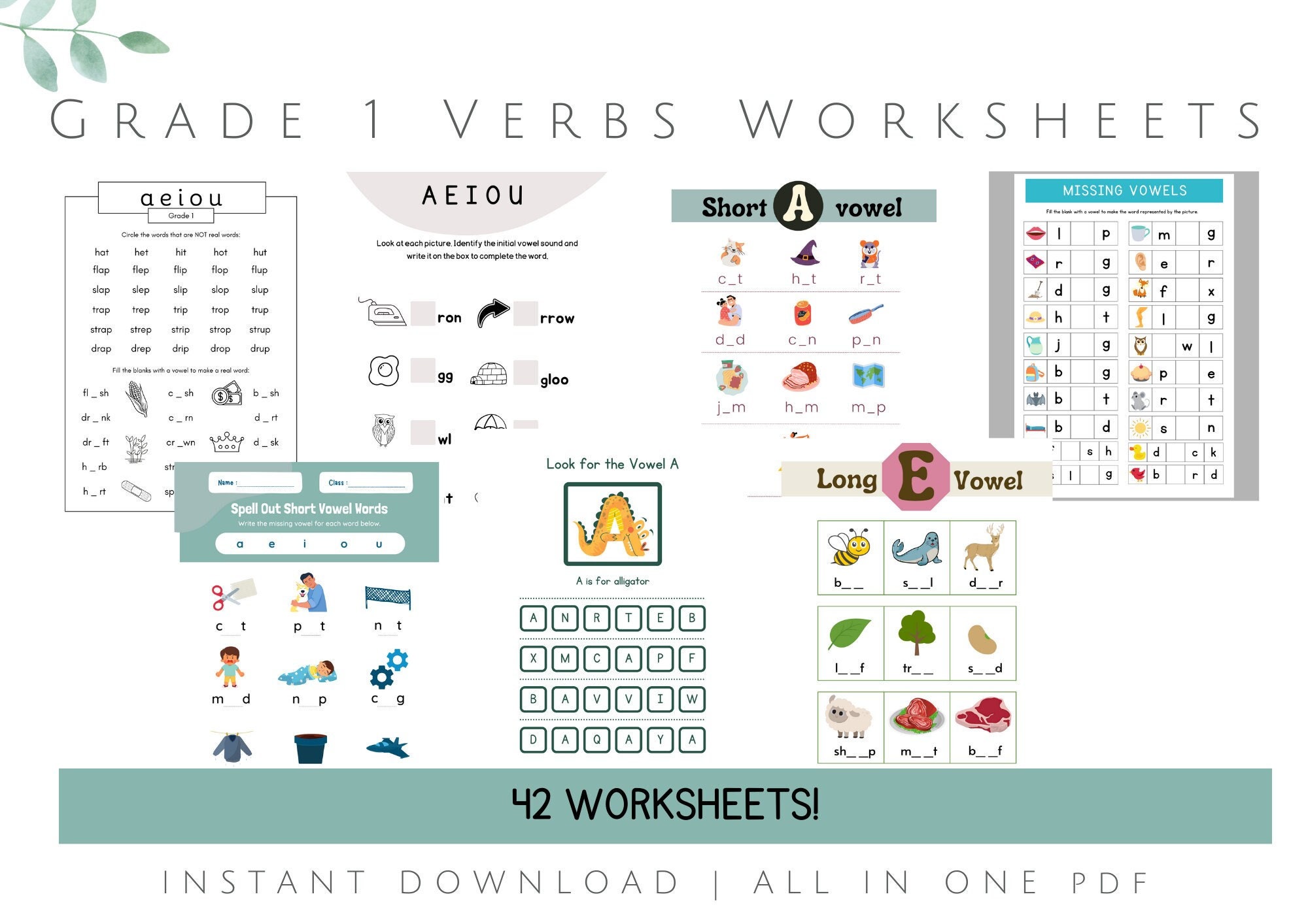 Grade 1 Verb Worksheets- 42 Page 1st Grade Workbook | Printable ...